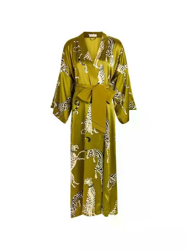 Olivia Von Halle Queenie Chanson Printed Belted Robe - Green