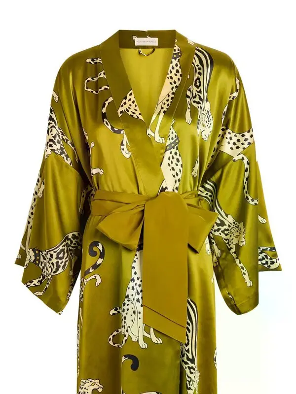 Olivia Von Halle Queenie Chanson Printed Belted Robe - Green