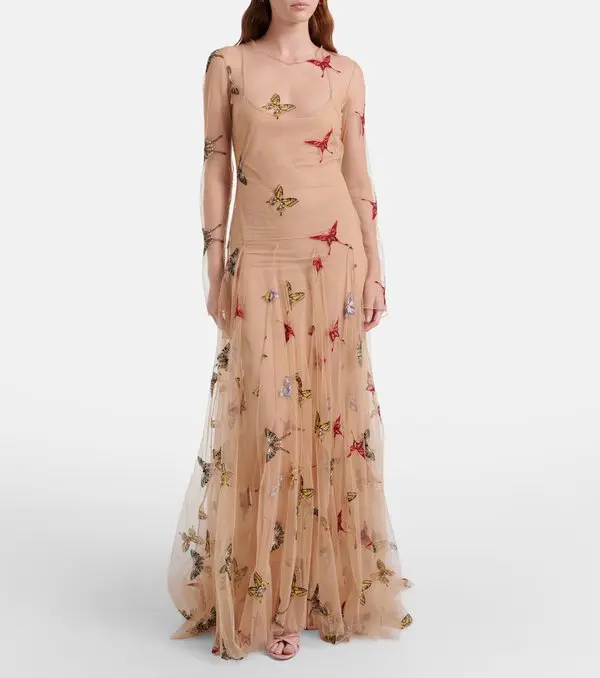 Blumarine Patch-appliqué Maxi Dress - Beige