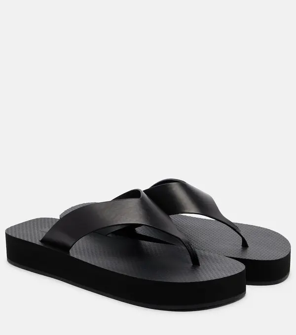 THE ROW Dune Leather Thong Sandals - Black