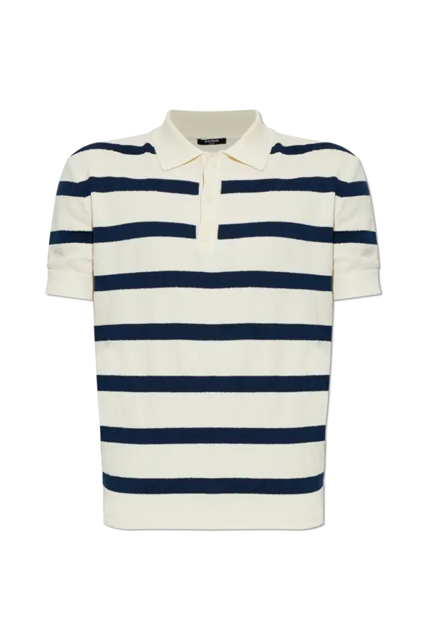 Balmain Striped Pattern Polo - Cream