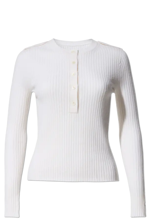 Perfect Moment Ribbed Henley Top - Cream