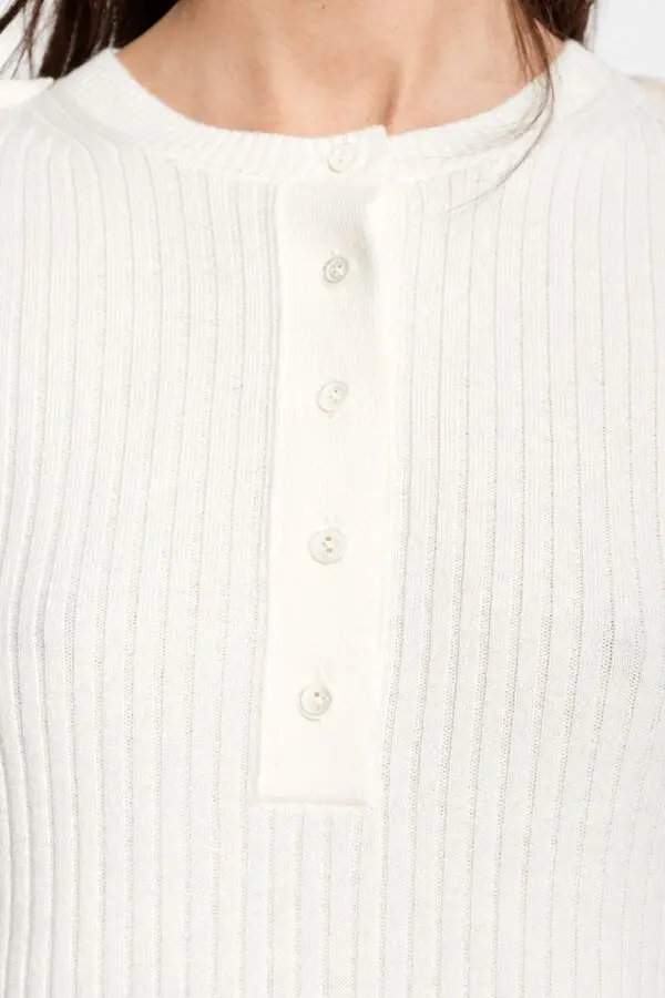 Perfect Moment Ribbed Henley Top - Cream