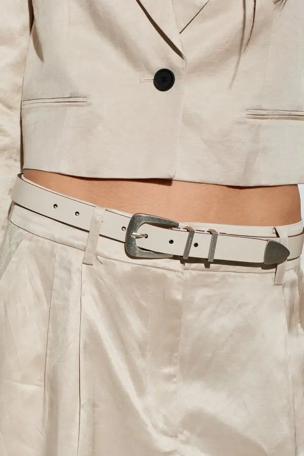 ALLSAINTS Leather Skinny Belt - Cream
