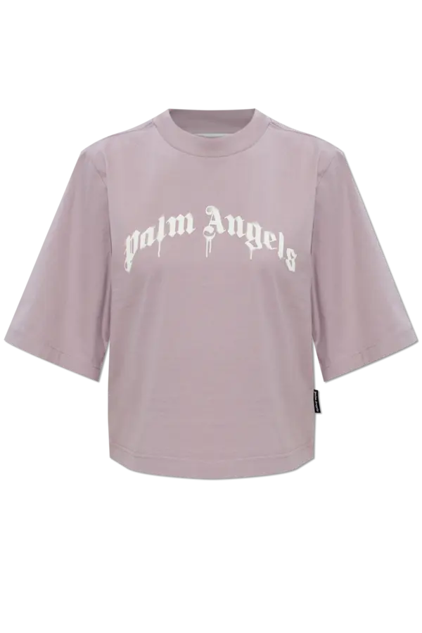 Palm Angels Cropped T-shirt With Logo - Purple