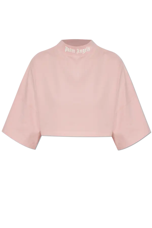 Palm Angels Cropped T-shirt With Printed Logo - Pink