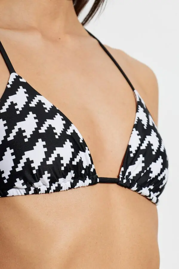 Perfect Moment Houndstooth Pixelated Bikini Top - Black