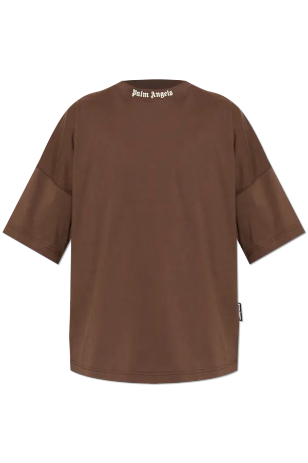 Palm Angels T-shirt With A Printed Logo - Brown