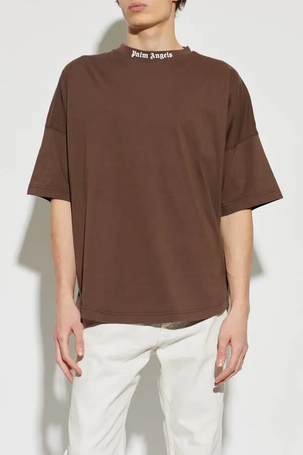 Palm Angels T-shirt With A Printed Logo - Brown