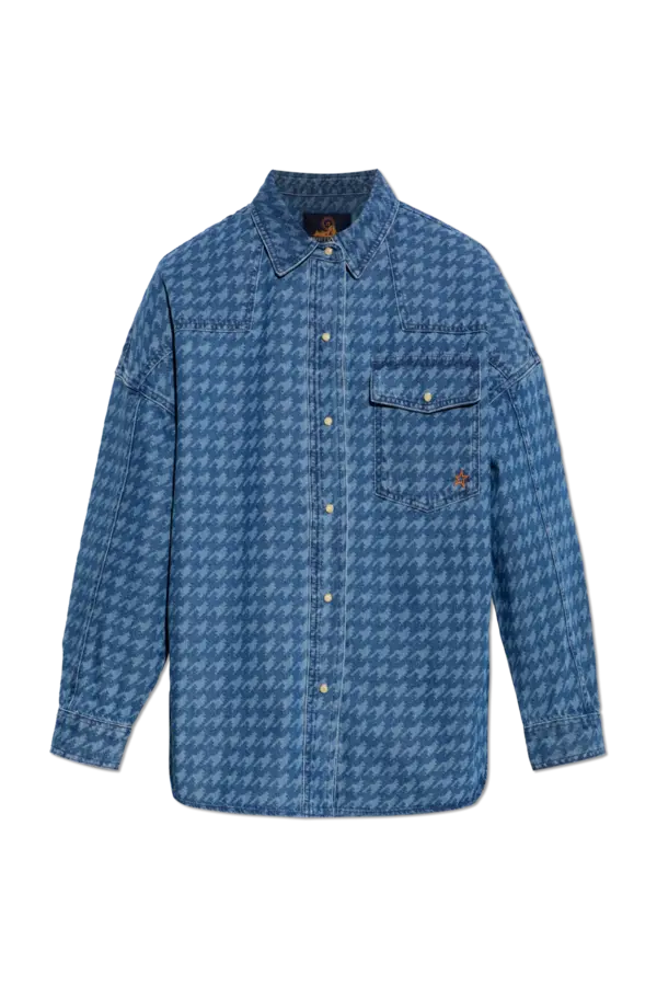 Perfect Moment Denim Shirt With Houndstooth Pattern - Blue
