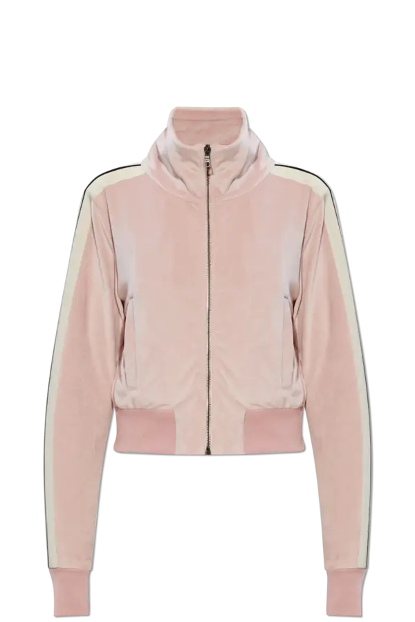 Palm Angels Velvet Zip-up Sweatshirt With Striped Sleeves - Pink