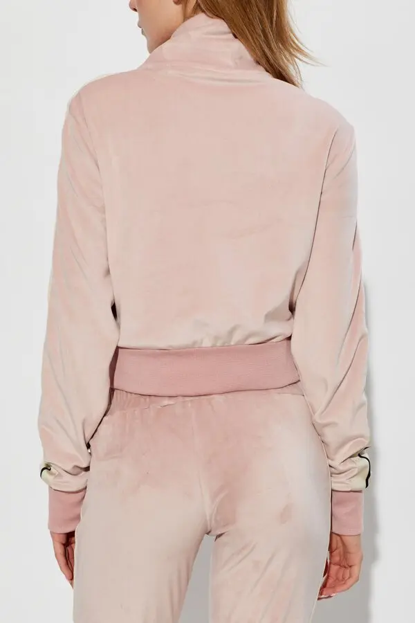 Palm Angels Velvet Zip-up Sweatshirt With Striped Sleeves - Pink