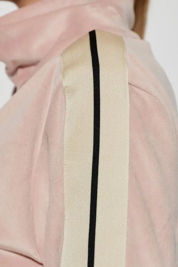Palm Angels Velvet Zip-up Sweatshirt With Striped Sleeves - Pink