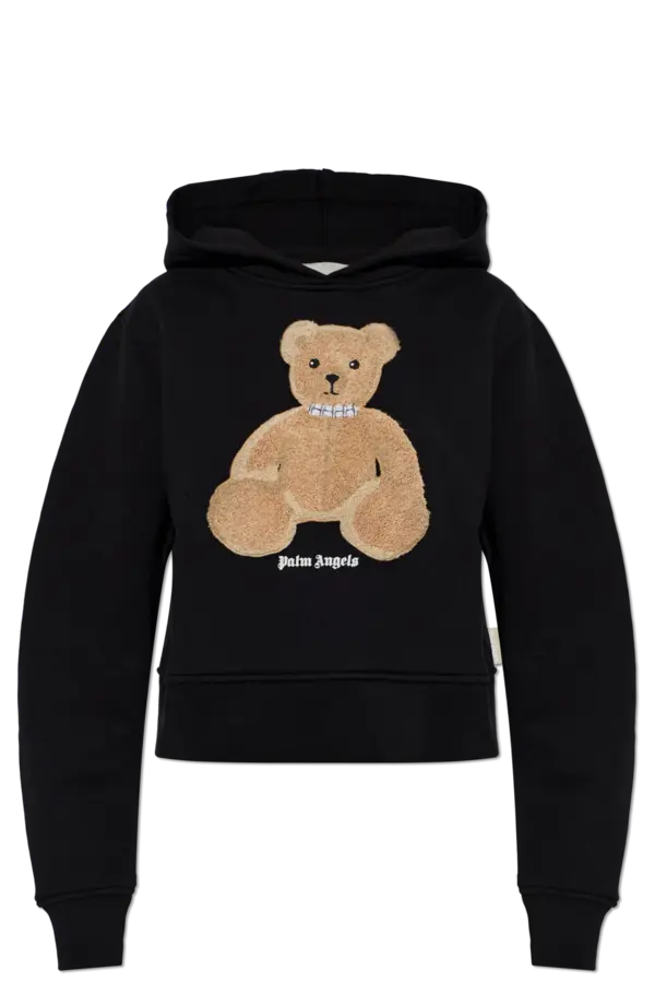 Palm Angels Plush Teddy Bear Cropped Hoodie - Black