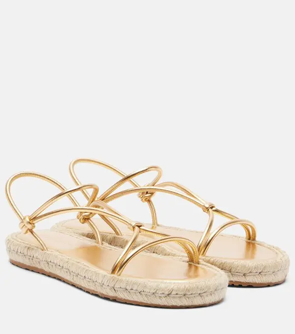 GIANVITO ROSSI Metallic Leather Espadrille Sandals - Gold