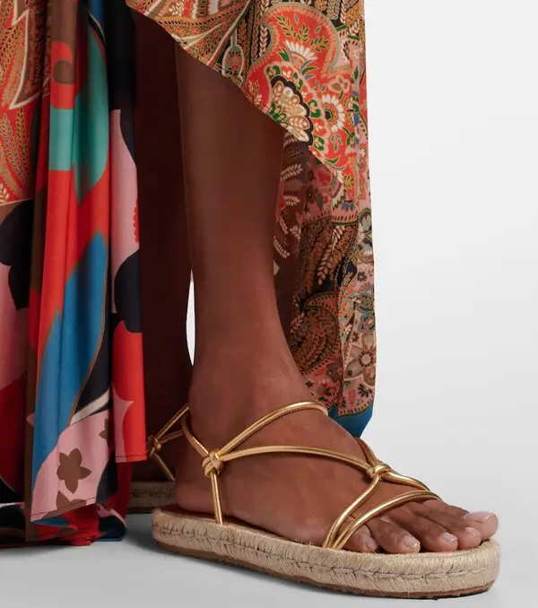 GIANVITO ROSSI Bali Metallic Leather Espadrille Sandals - Gold