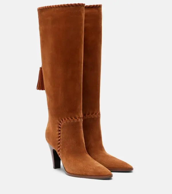 GIANVITO ROSSI Leather-trimmed Suede Knee-high Boots - Brown