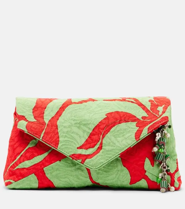 Dries Van Noten Envelope Small Jacquard Clutch - Green