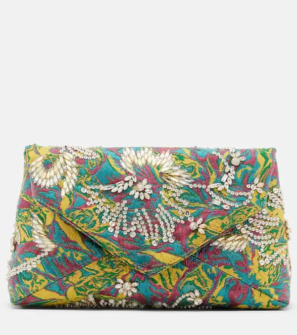 Dries Van Noten Embellished Jacquard Clutch - Yellow