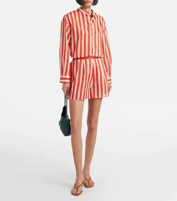 ERES Twins Striped Cotton Voile Shorts - Orange