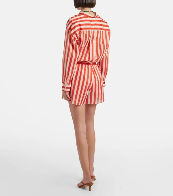 ERES Twins Striped Cotton Voile Shorts - Orange