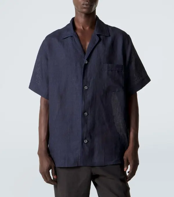 Brioni Linen Bowling Shirt - Blue