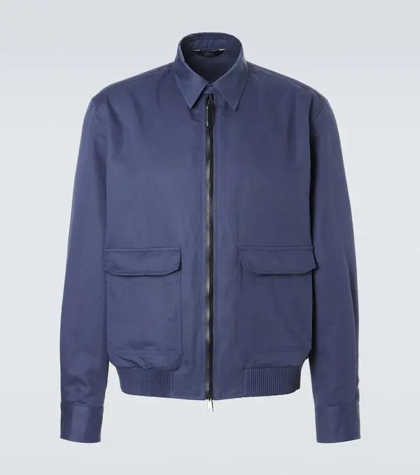 Brioni Linen And Cotton Blouson Jacket - Blue