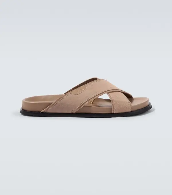 Brioni Leather-trimmed Suede Sandals - Beige