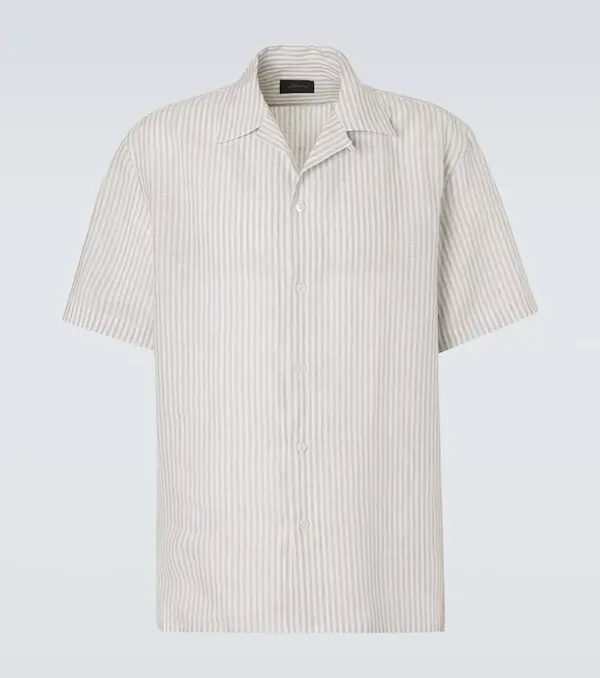 Brioni Striped Linen Bowling Shirt - Grey
