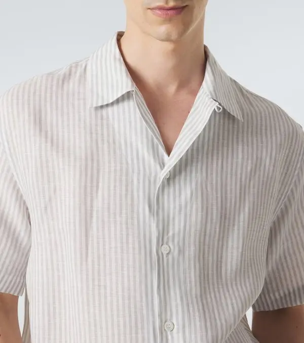 Brioni Striped Linen Bowling Shirt - Grey