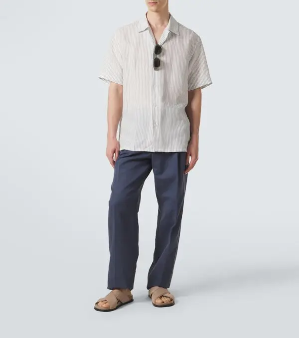 Brioni Striped Linen Bowling Shirt - Grey
