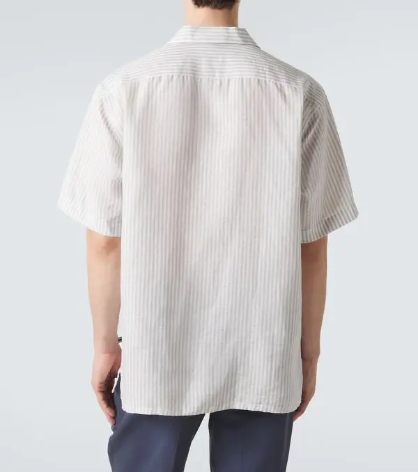 Brioni Striped Linen Bowling Shirt - Grey