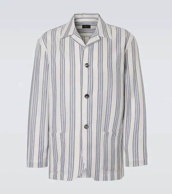 Brioni Striped Cotton And Linen Blazer - White