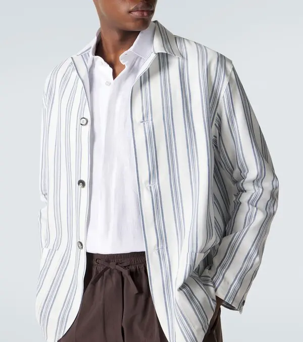 Brioni Striped Cotton And Linen Blazer