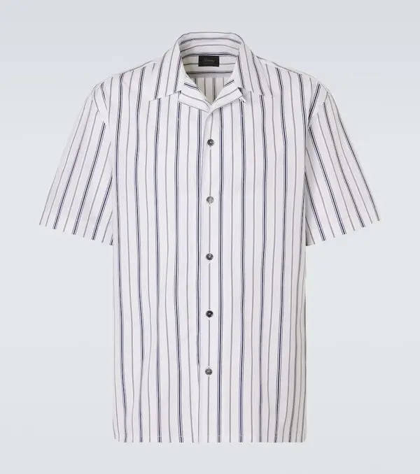 Brioni Striped Cotton Poplin Bowling Shirt - White