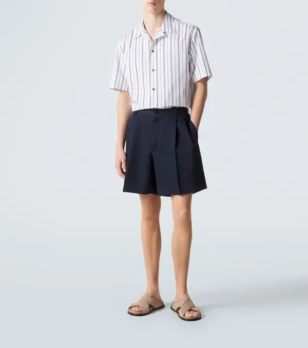 Brioni Striped Cotton Poplin Bowling Shirt - White