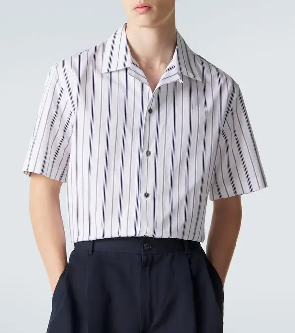 Brioni Striped Cotton Poplin Bowling Shirt - White