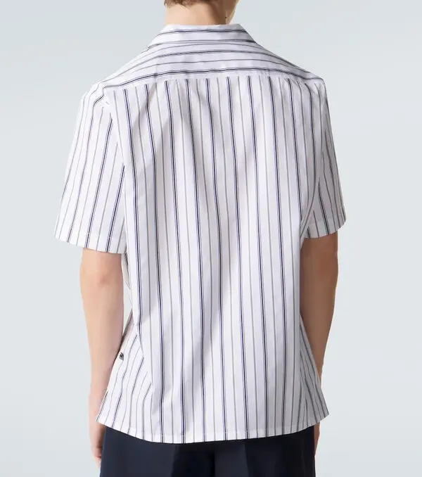 Brioni Striped Cotton Poplin Bowling Shirt - White