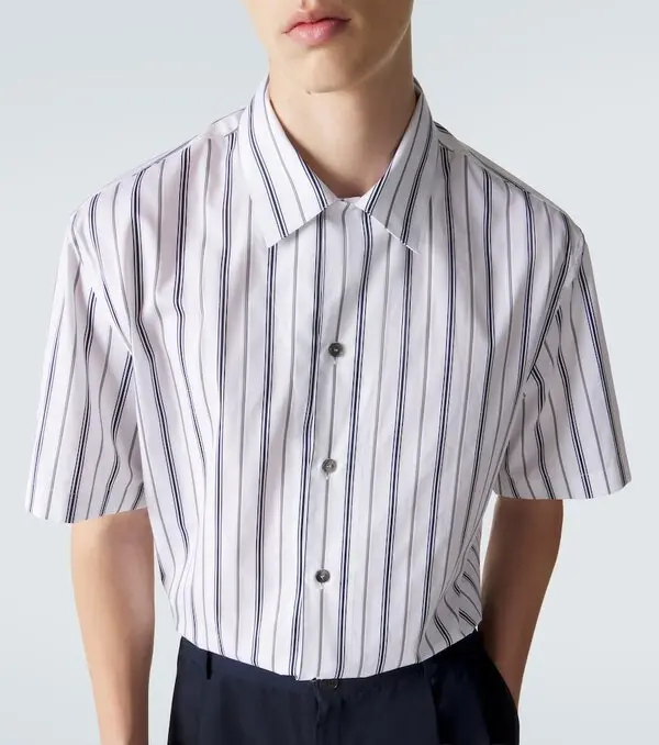 Brioni Striped Cotton Poplin Bowling Shirt - White