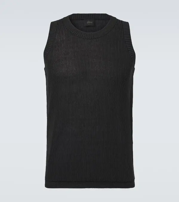 Brioni Ribbed-knit Cotton, Linen, And Silk Tank Top - Black