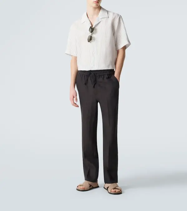 Brioni Linen Straight-leg Trousers - Brown