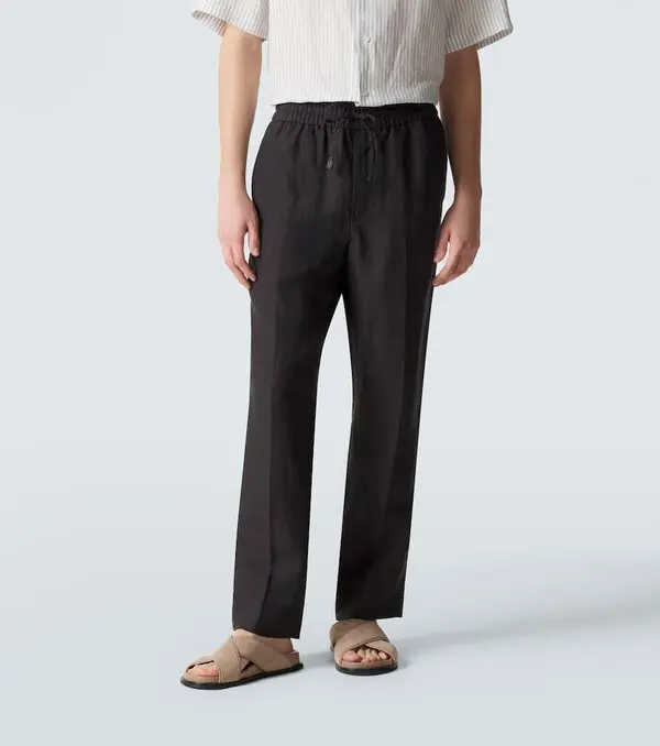 Brioni Linen Straight-leg Trousers - Brown