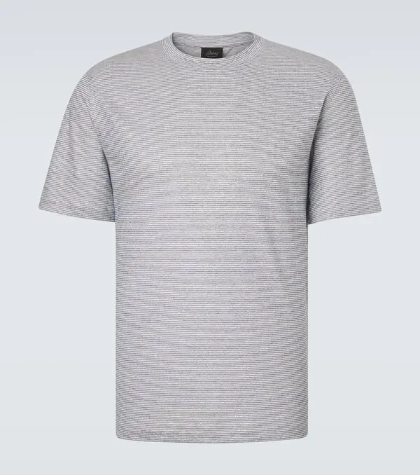Brioni Striped Linen And Cotton T-shirt