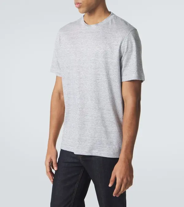 Brioni Striped Linen And Cotton T-shirt