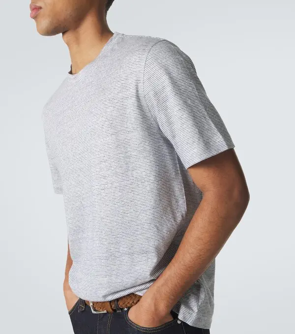 Brioni Striped Linen And Cotton T-shirt