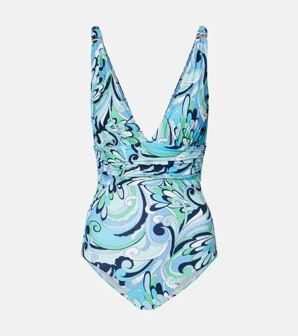 Melissa Odabash Panarea Printed Ruched Swimsuit - Blue