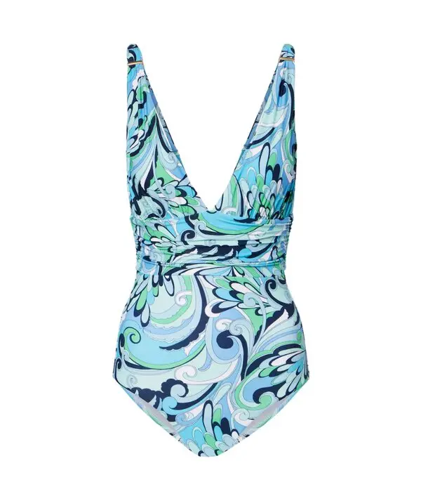 Melissa Odabash Panarea Printed Ruched Swimsuit - Blue