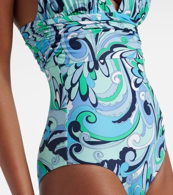 Melissa Odabash Panarea Printed Ruched Swimsuit - Blue