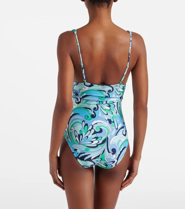 Melissa Odabash Panarea Printed Ruched Swimsuit - Blue