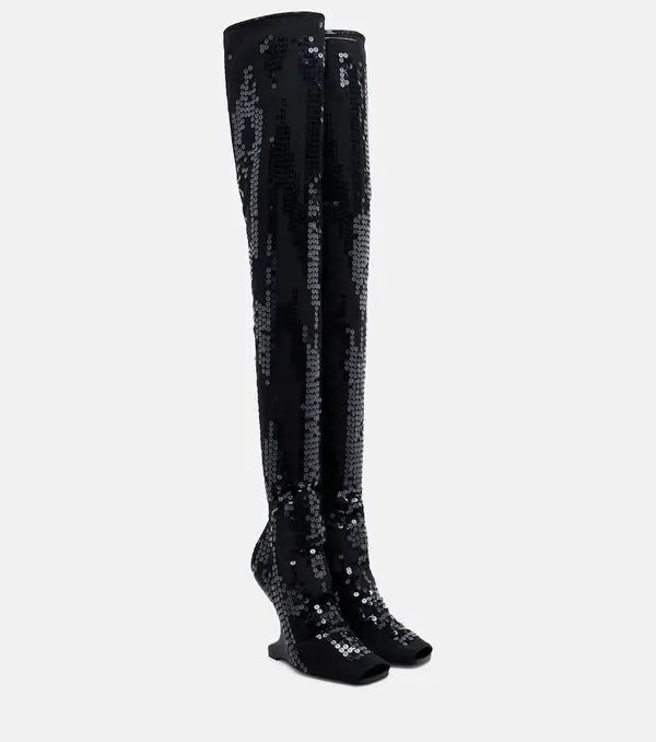 Rick Owens Cantilever Embellished Leather Boots - Black